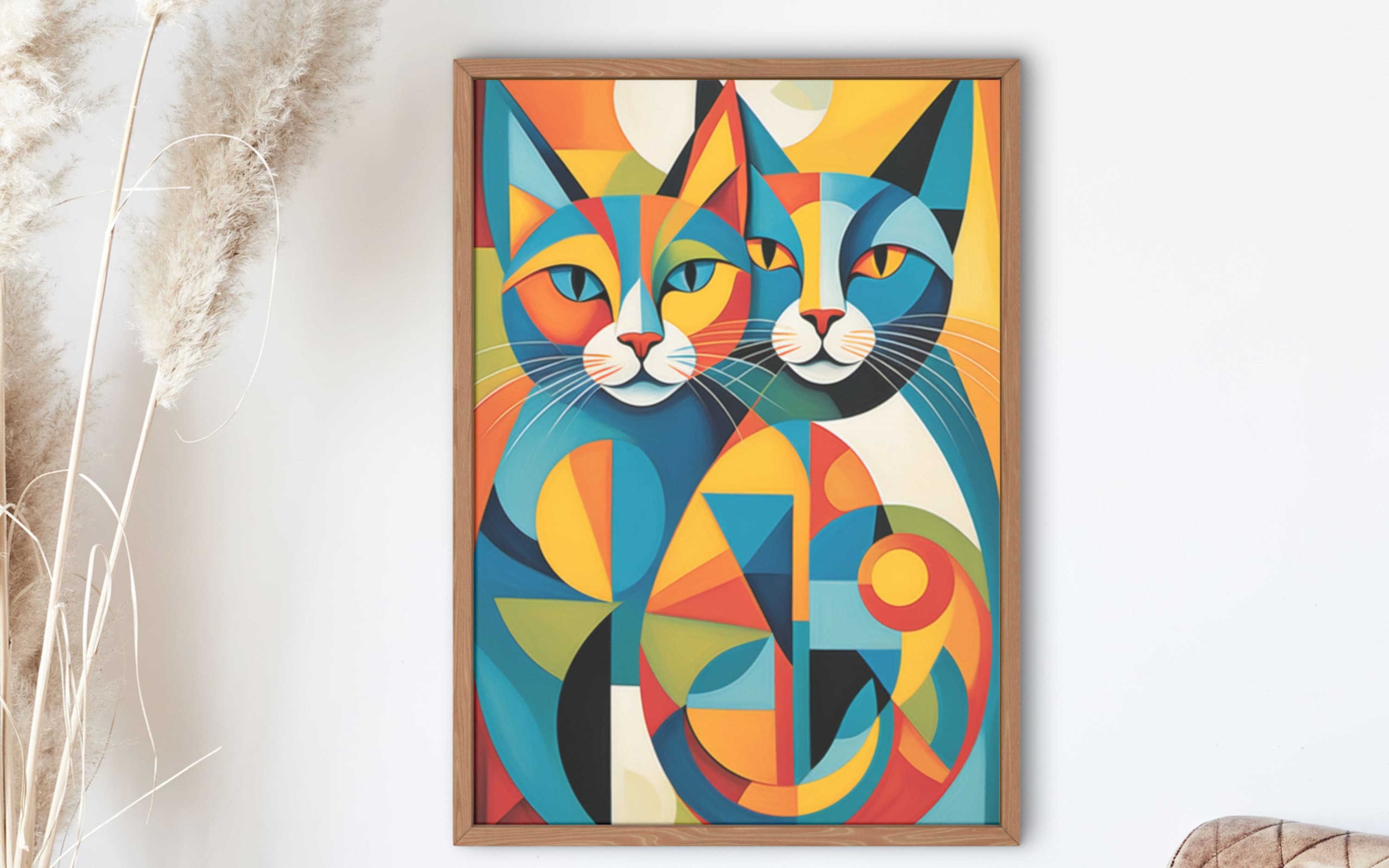 Cubist Cats Prints Abstract Feline Wall Décor AI Generated Digital Art ...