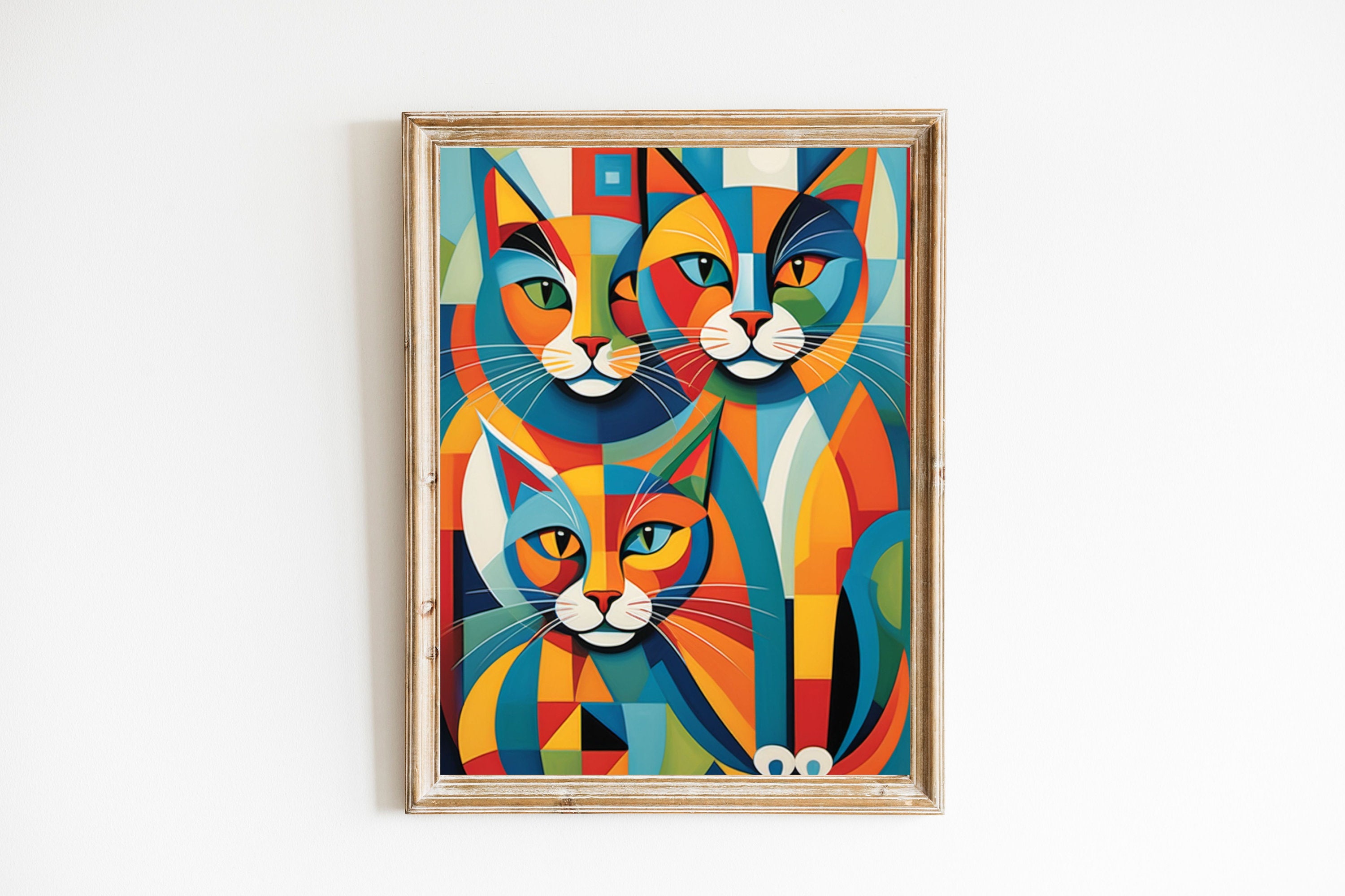 Cubist Cats Prints Abstract Feline Wall Décor AI Generated Digital Art ...
