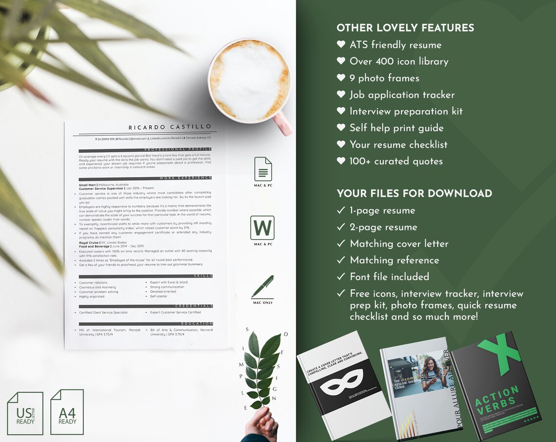 ATS Customer Service Resume Template With Cover Letter (digital ...