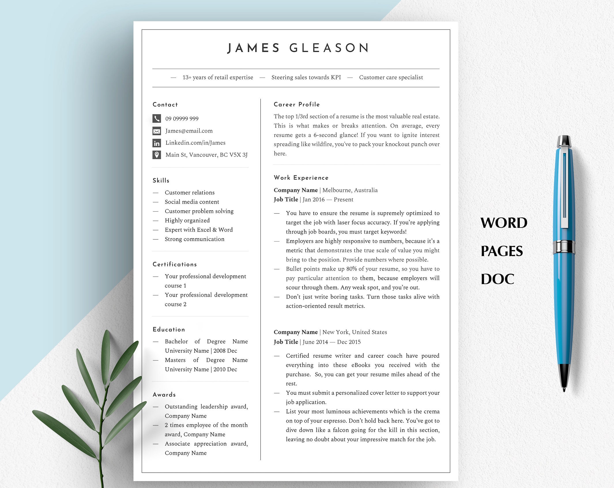 Basic Resume Example, Clean Template Microsoft Word, Resume Template ...