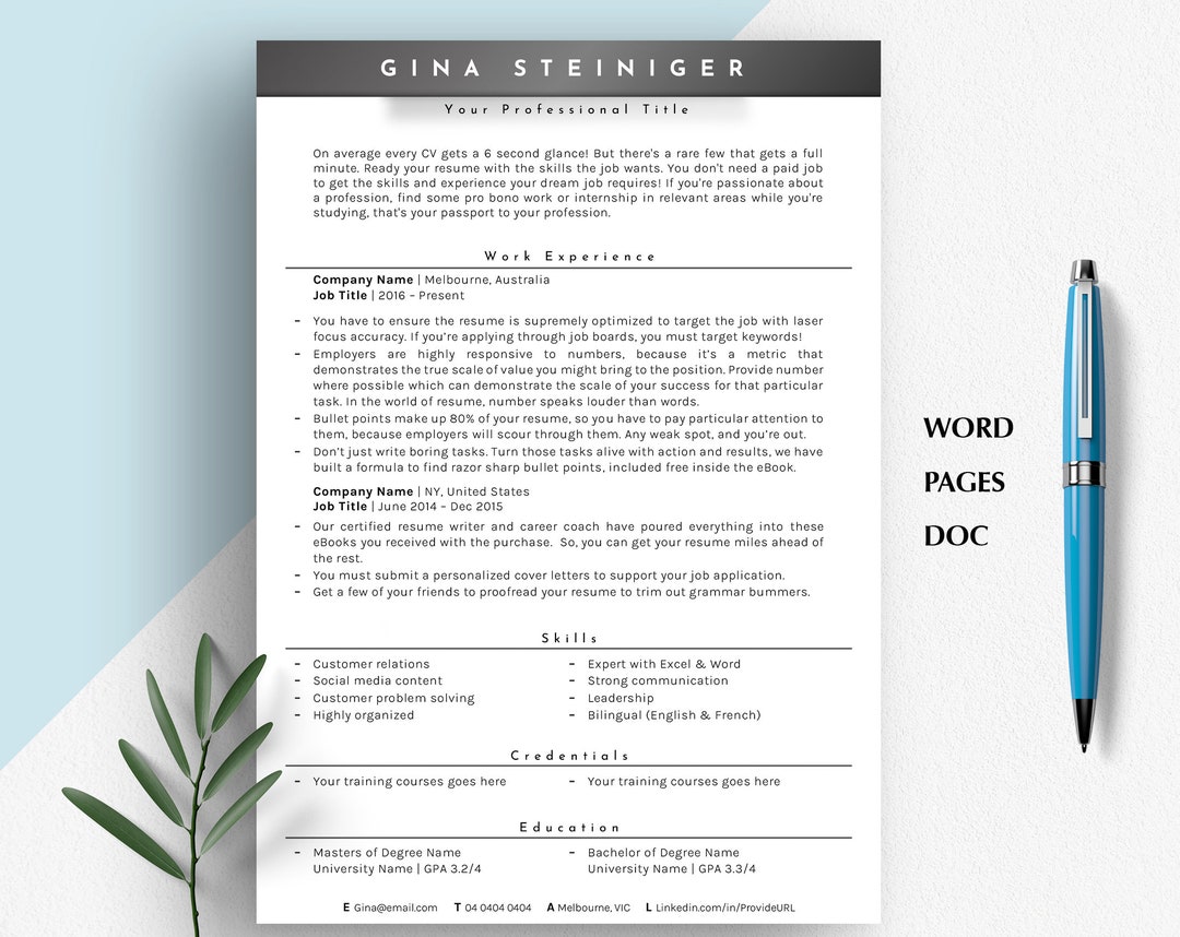 WORD RESUME TEMPLATE, Clean Resume Word, Modern Cv Template, Resume ...