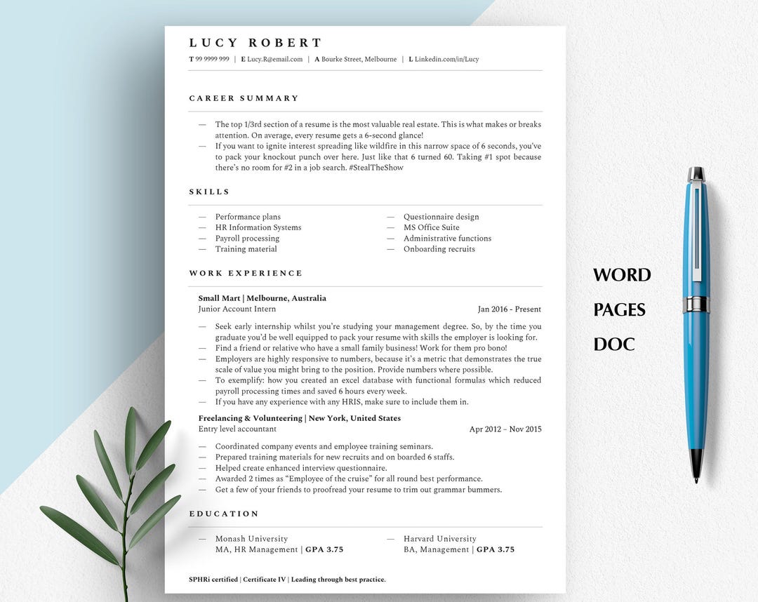 BASIC RESUME EXAMPLE, Basic Resume Template, Simple Ats Optimized ...