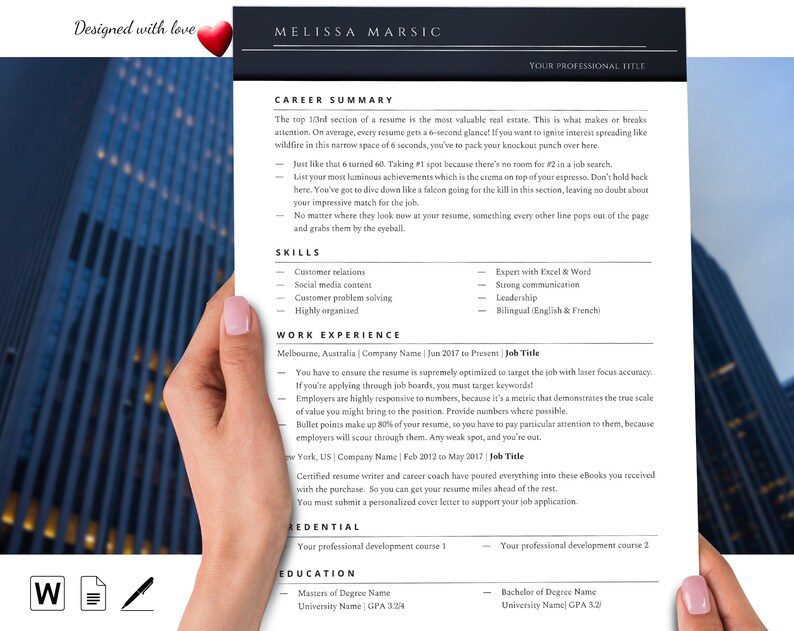 Mac Pages Resume Template, Resume Template for Word, Resume With Cover ...