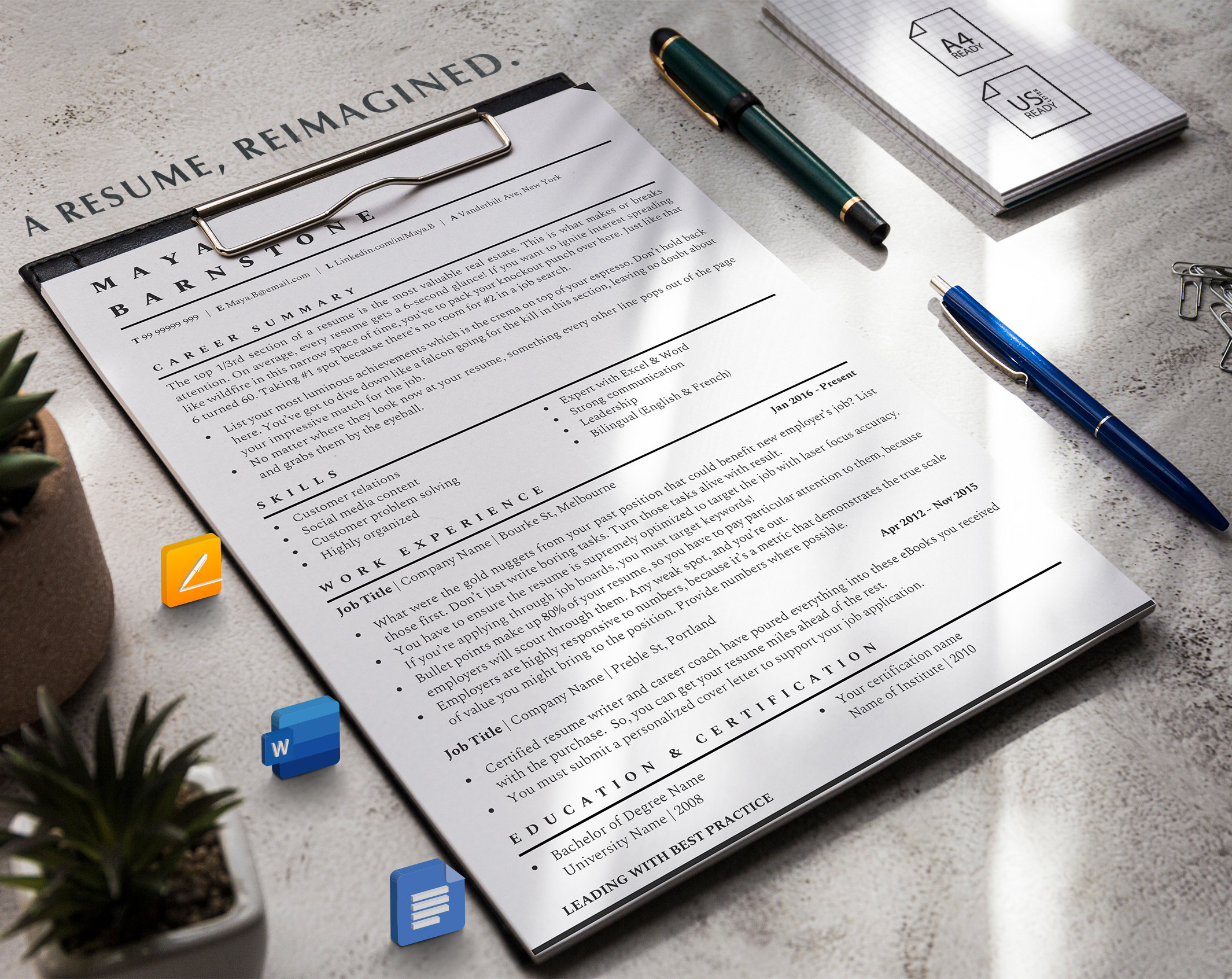 WORD RESUME TEMPLATE, Clean Resume Word, Modern Cv Template, Resume ...