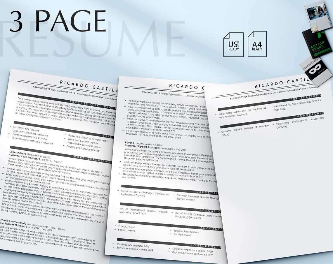 ATS Customer Service Resume Template With Cover Letter (digital ...
