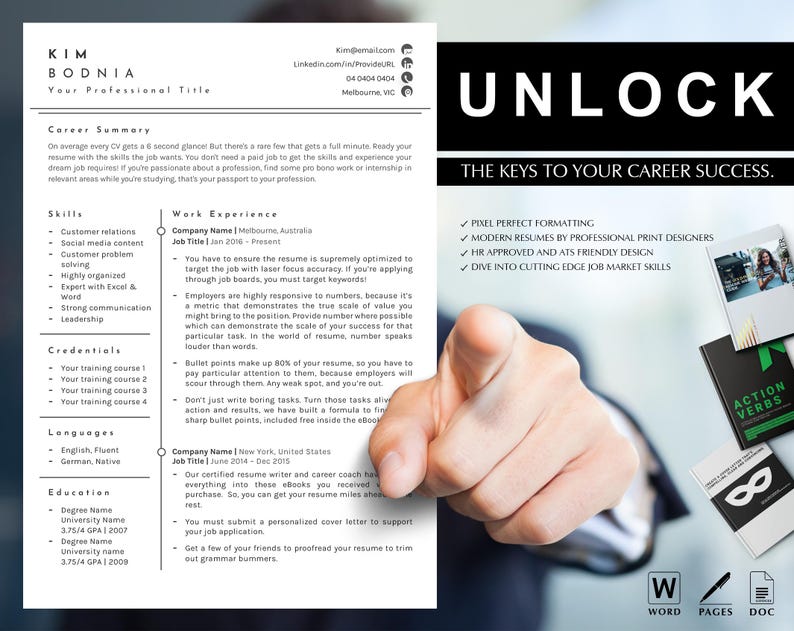 Modern Resume Template With Photo | Professional CV for Word & Pages - Etsy