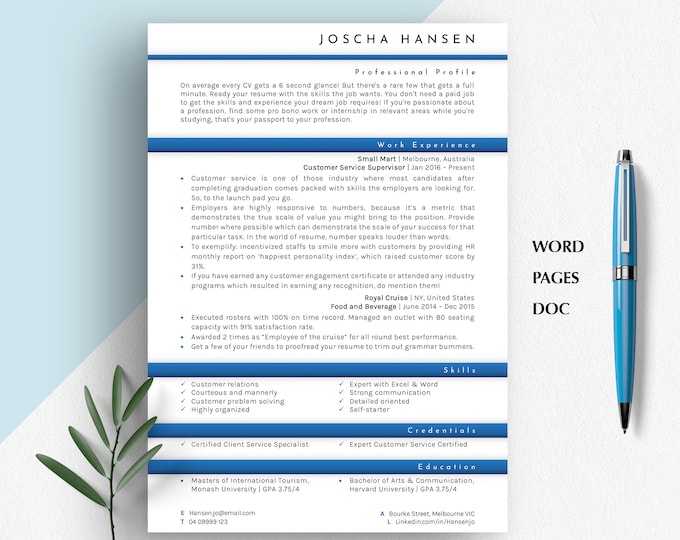 Customer Service Resume Template for Word, Call Center Resume, Tech ...