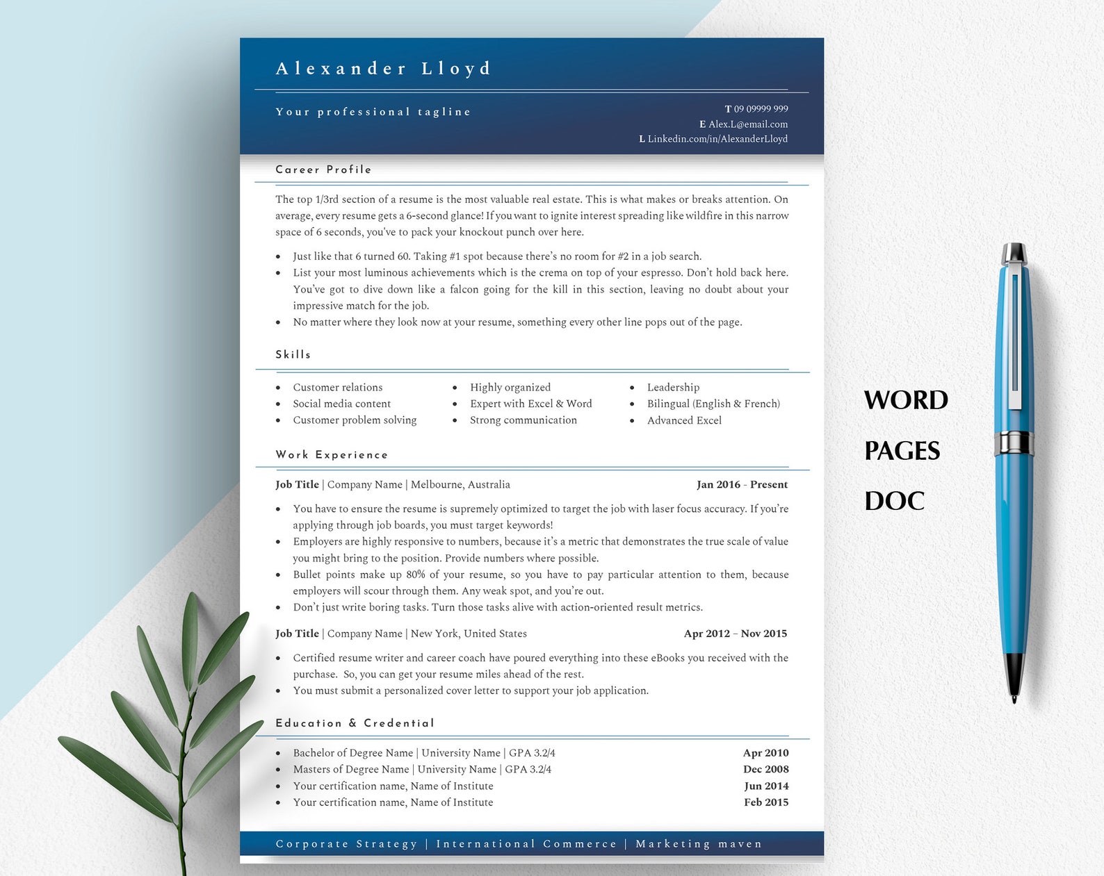 WORD RESUME TEMPLATE, Modern Resume Word Template, Modern Cv Template ...
