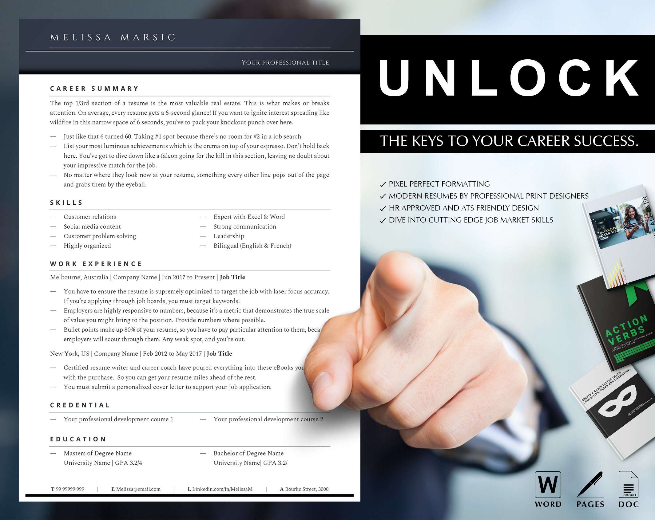 Mac Pages Resume Template, Resume Template for Word, Resume With Cover ...