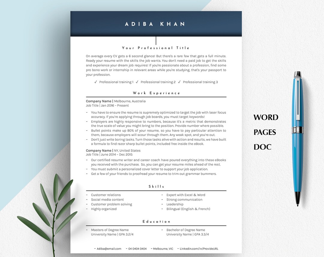 EDITABLE RESUME TEMPLATE Word Doc, Clean Resume Template Google Docs ...