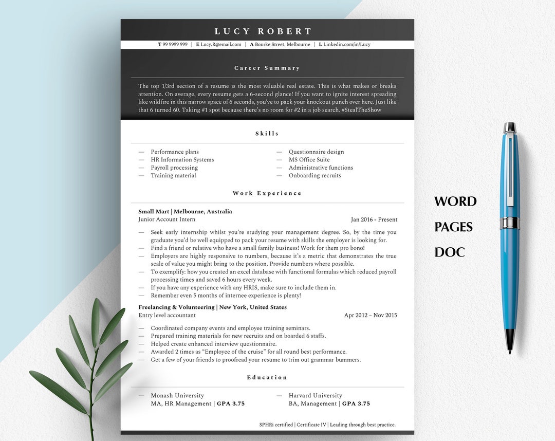 HR RESUME TEMPLATE, Hr Resume, Hr Resume Template Word, Resume Template ...