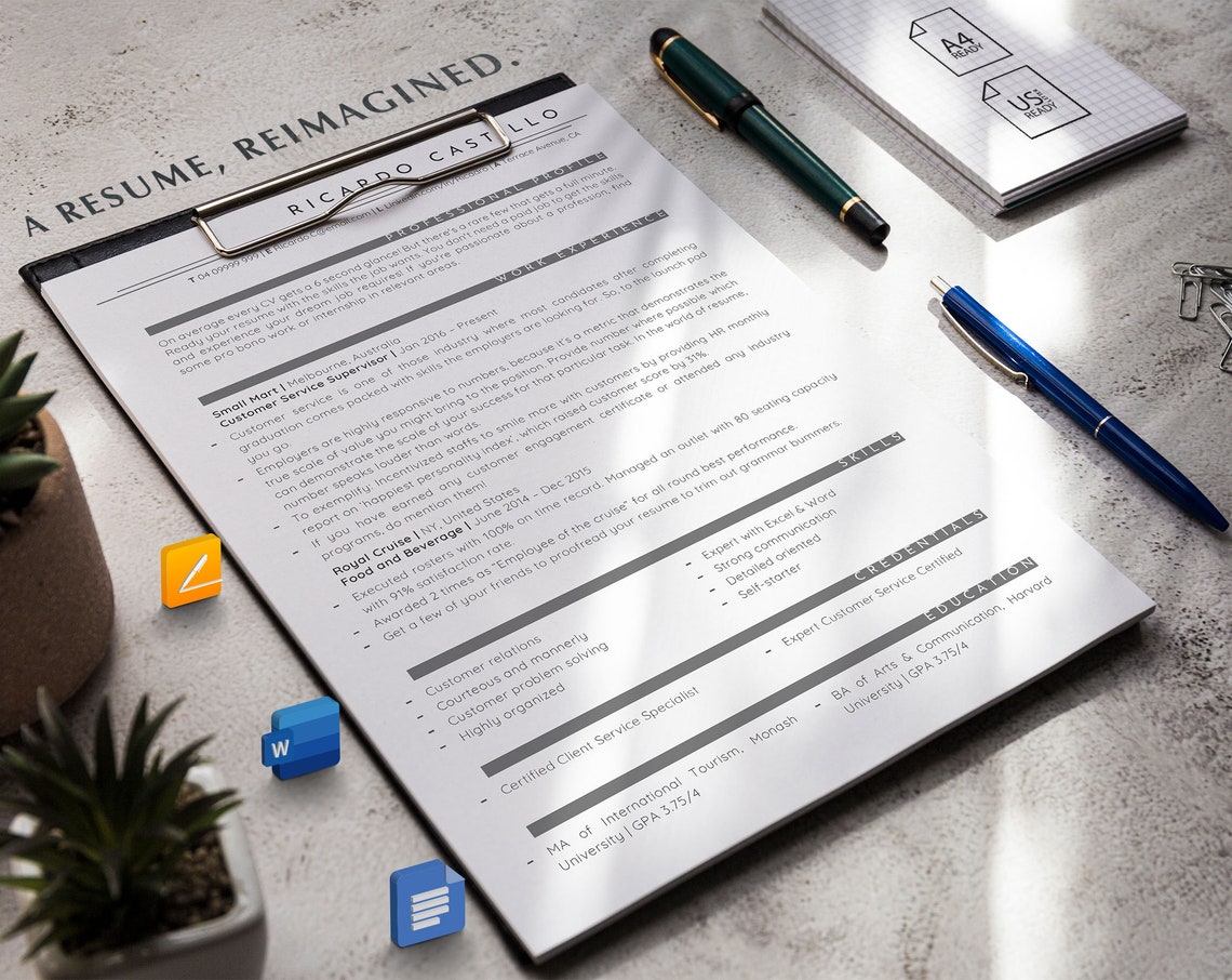 ATS Customer Service Resume Template With Cover Letter (digital ...