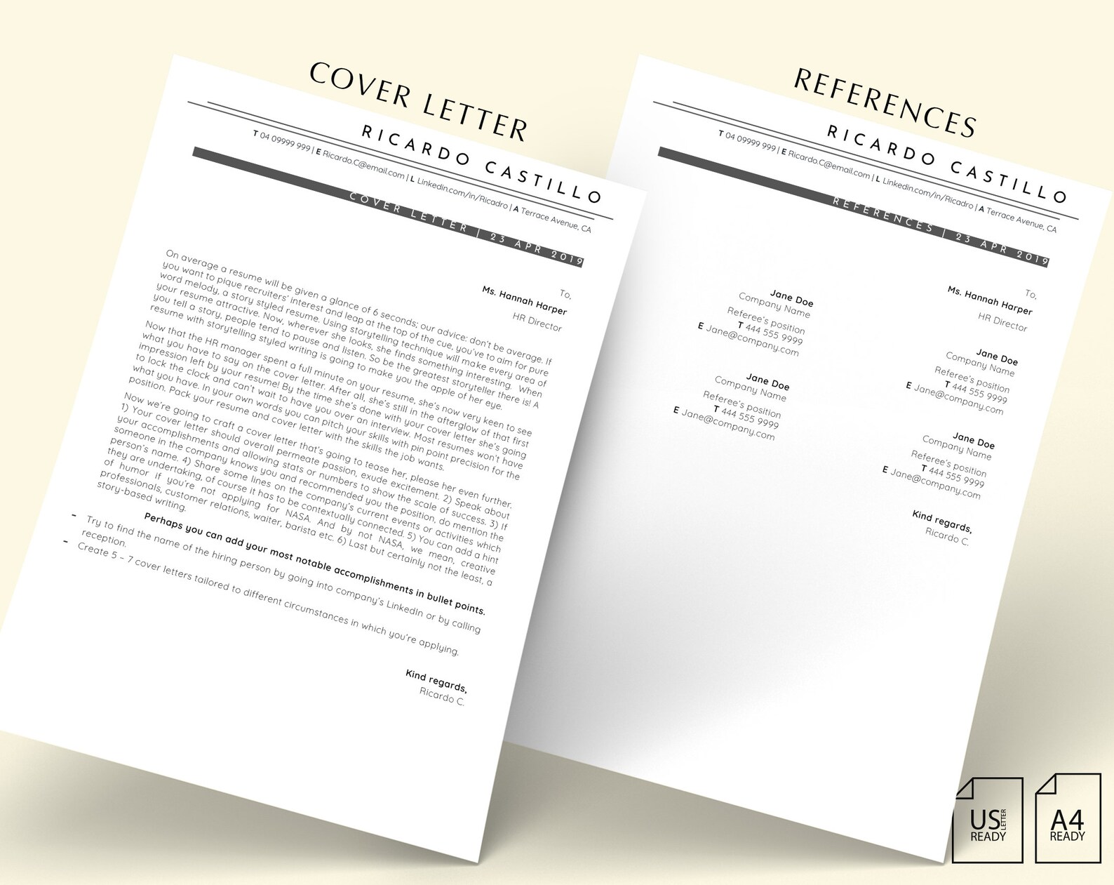ATS Customer Service Resume Template With Cover Letter (digital ...