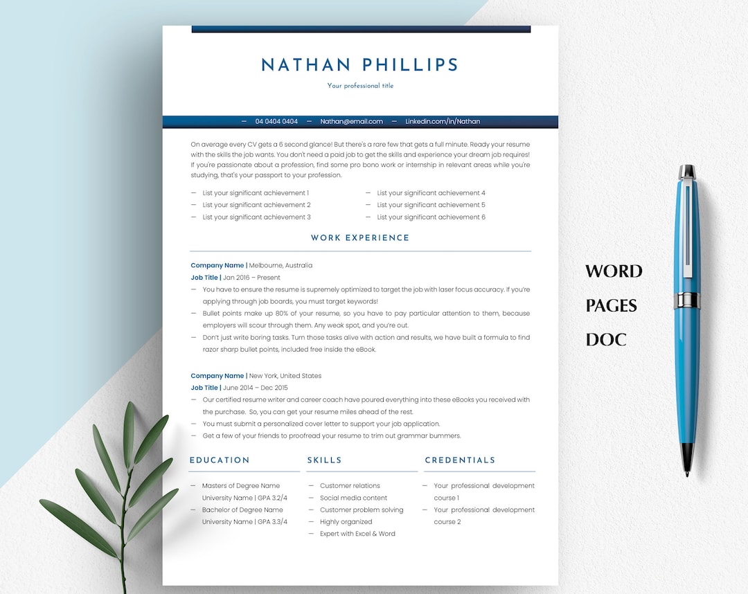 Resume Template, Google Doc Resume, Resume Mac, Word Resume, Minimalist ...