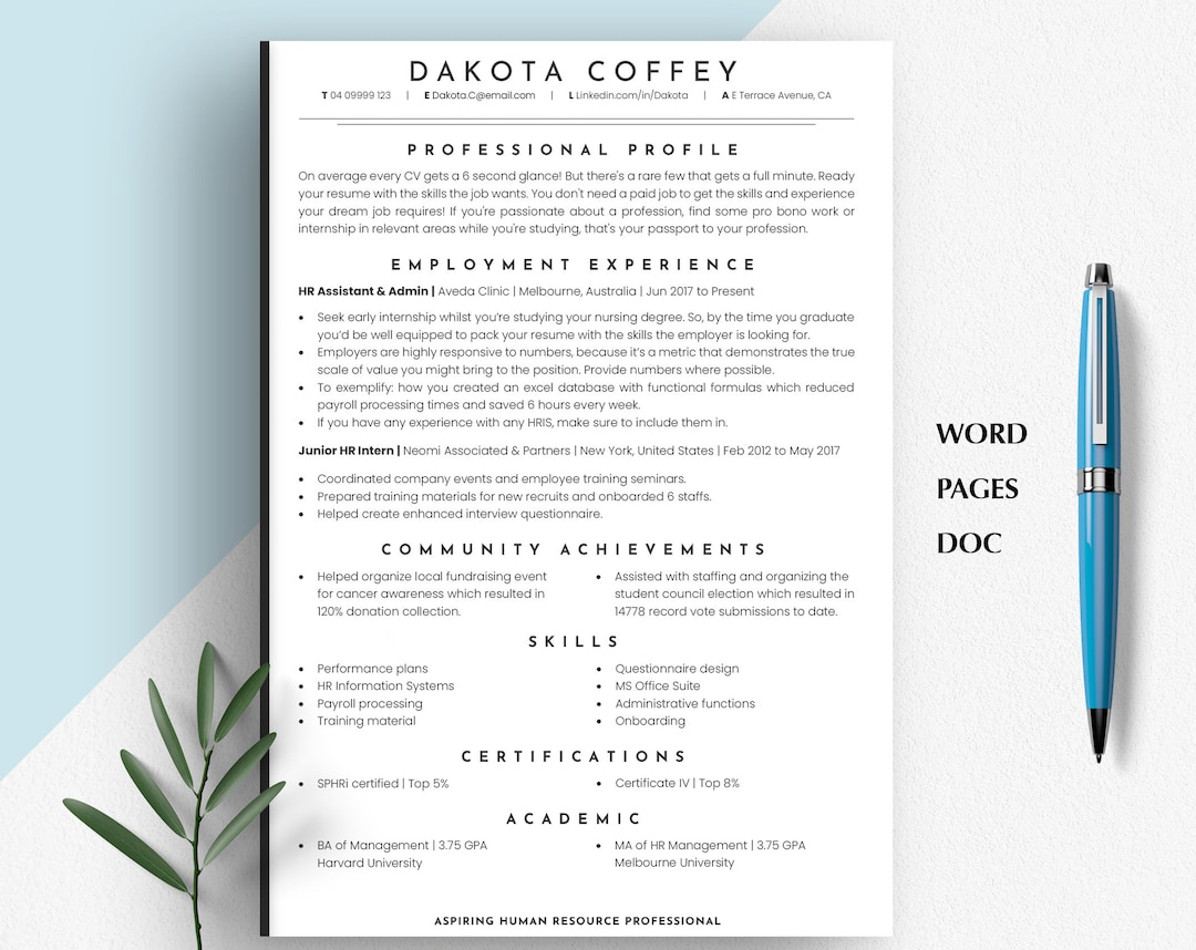 HUMAN RESOURCES RESUME Template, Hr Resume Template, Hr Resume, Hr ...