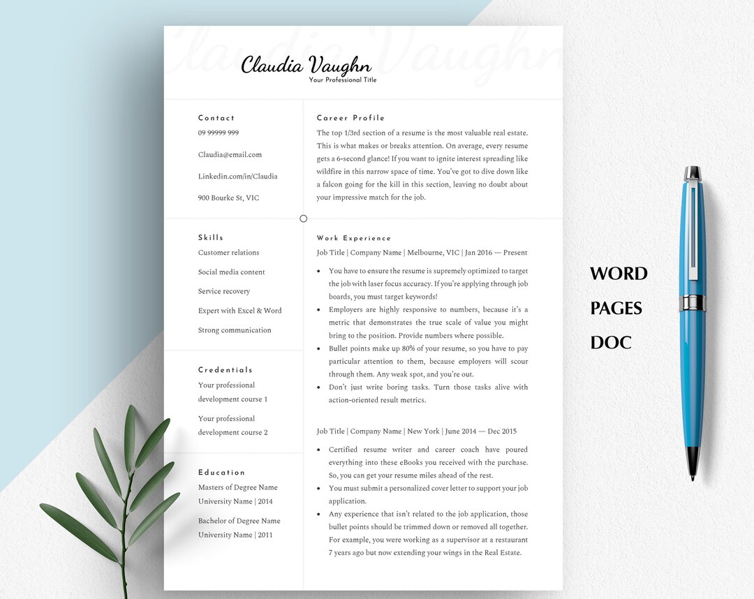 APPLE PAGES RESUME Template, Apple Pages Cv Template, Cv Template Word ...