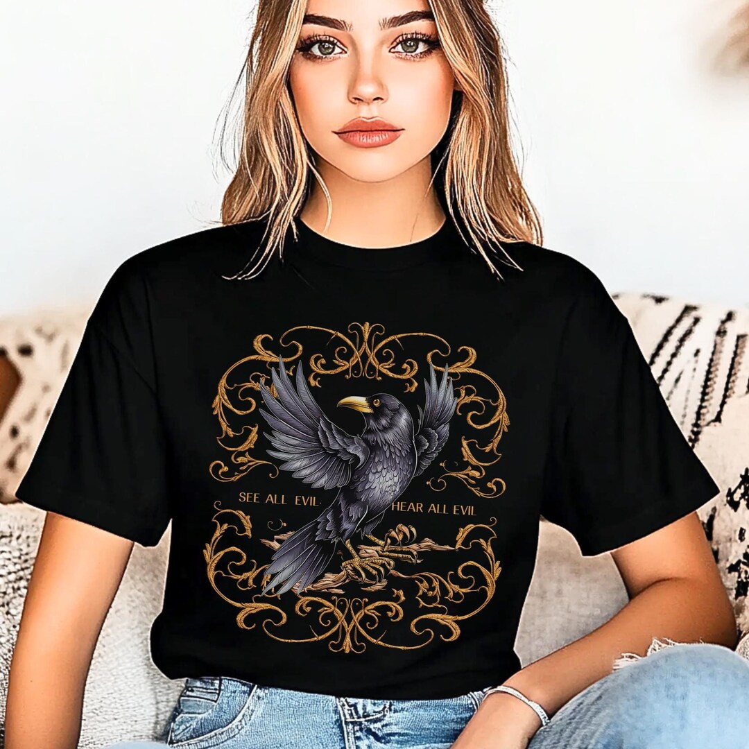 Raven Tee Raven Shirt Gothic Raven Tee Edgar Allen Poe See All Evil Tee ...