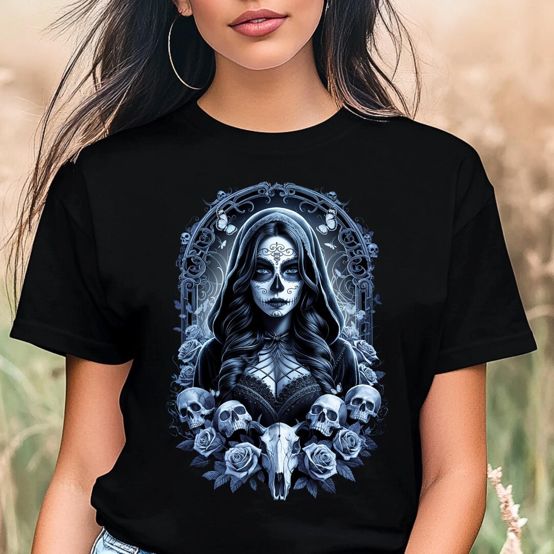 Santa Muerte Tee Gothic Death Shirt Sugar Skull Design Occult Aesthetic ...