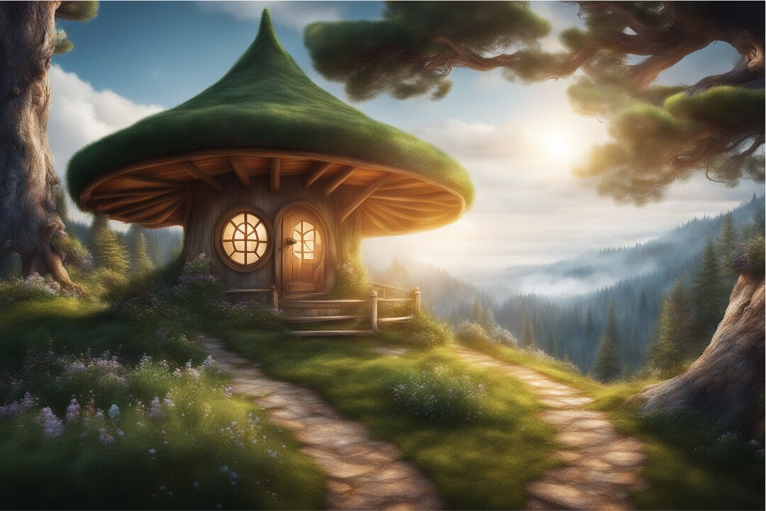 Digital Download. Hobbit House, Clouds, Trees in a Beautiful Landscape ...