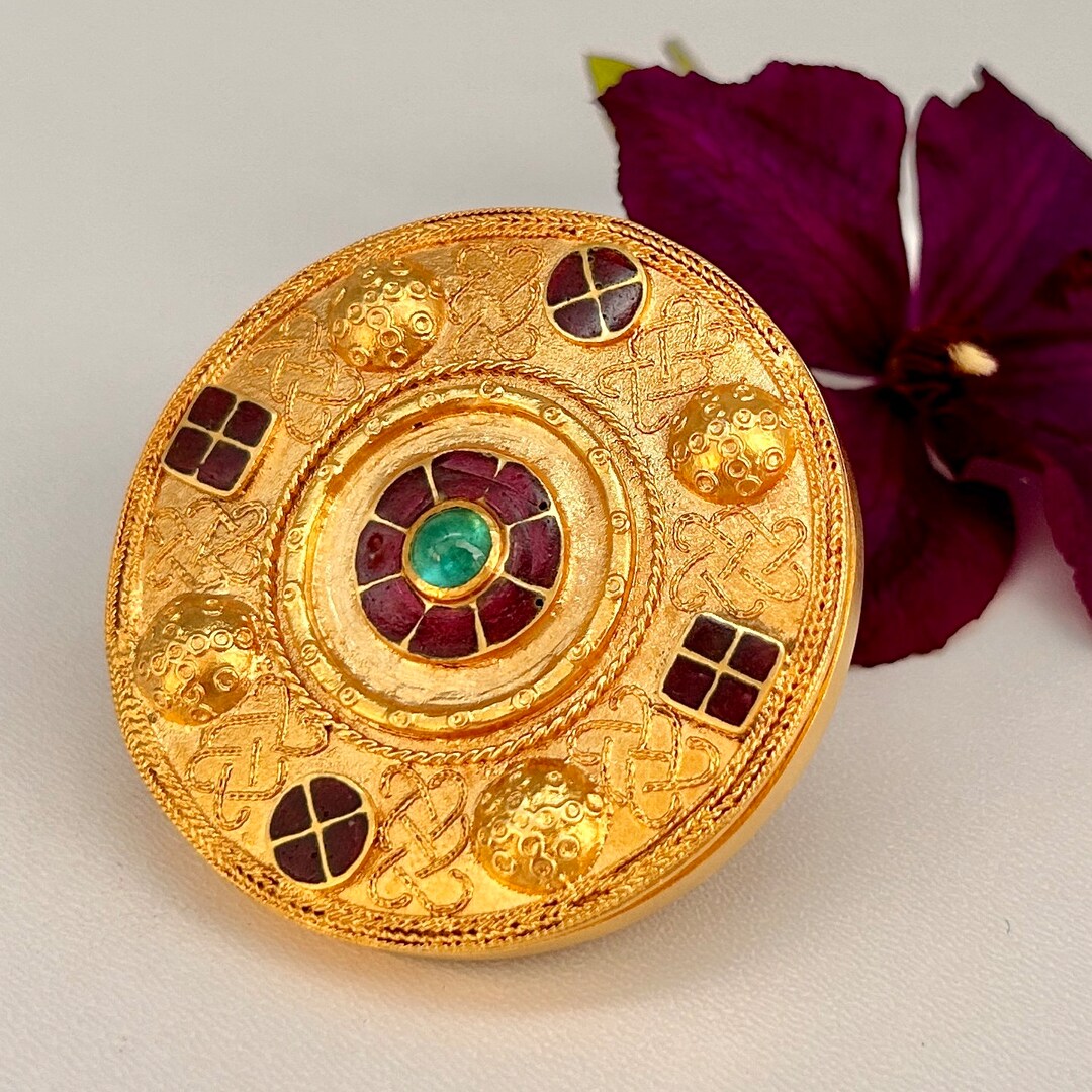Large Gilded Brooch Made of Sterling Silver With Japanese Enamel and ...