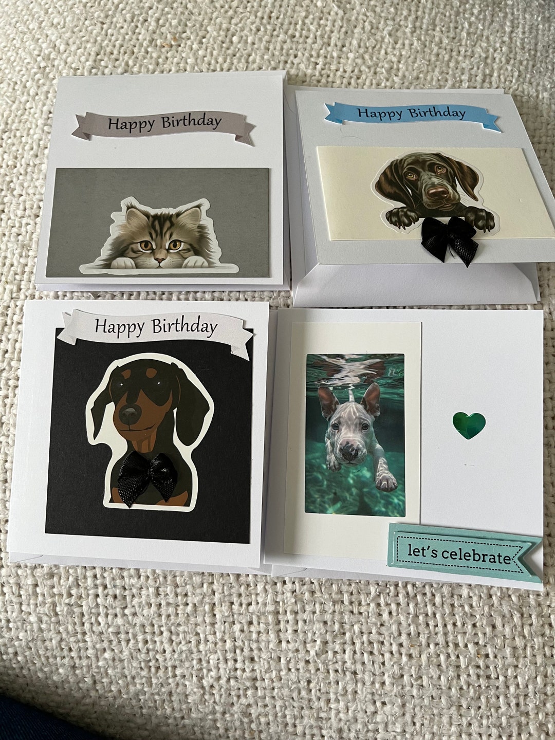 Dog/cat Themed Birthday Greeting Card Pack of 4 Handmade 4x4 - Etsy