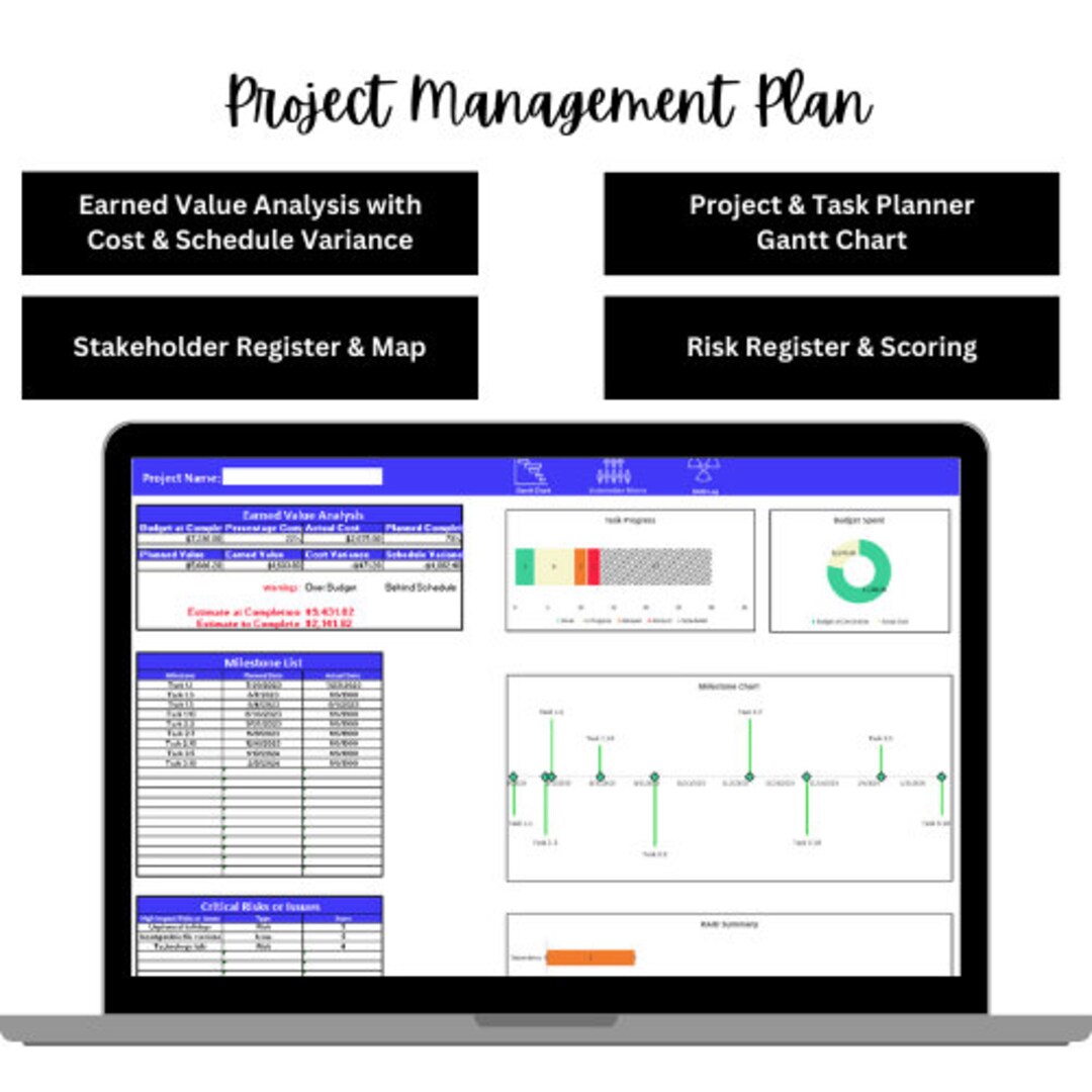 Project Plan Gantt Chart Stakeholder Map Risk Log - Etsy