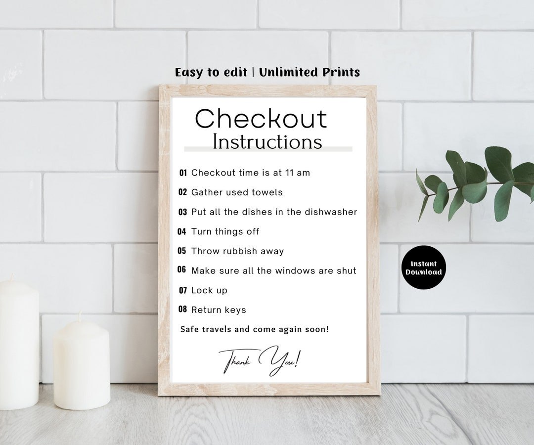 Checkout Signs, Checkout List,vacation Rental Sign,checkout Template ...