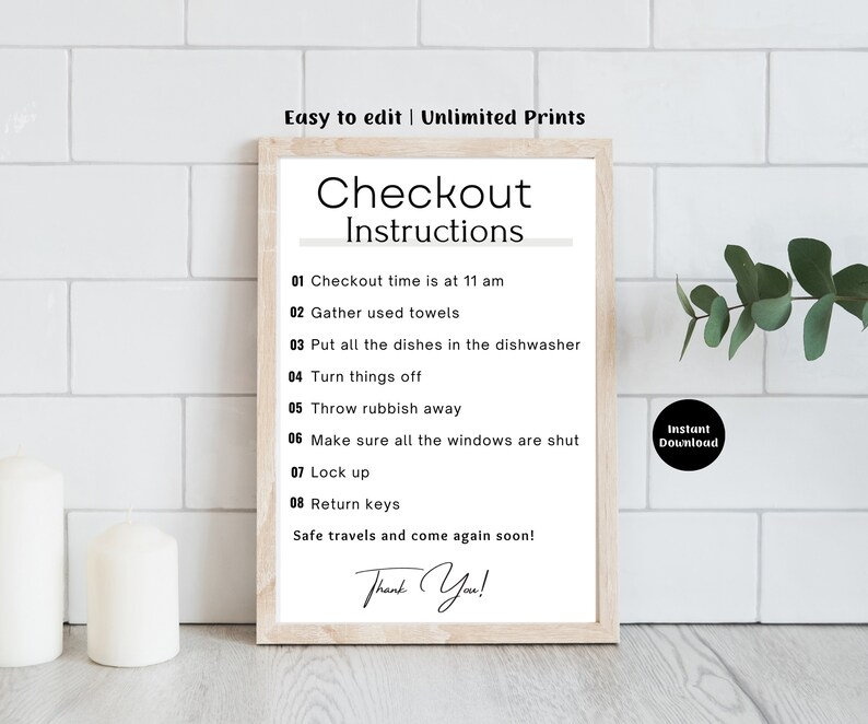Checkout Signs, Checkout List,vacation Rental Sign,checkout Template ...