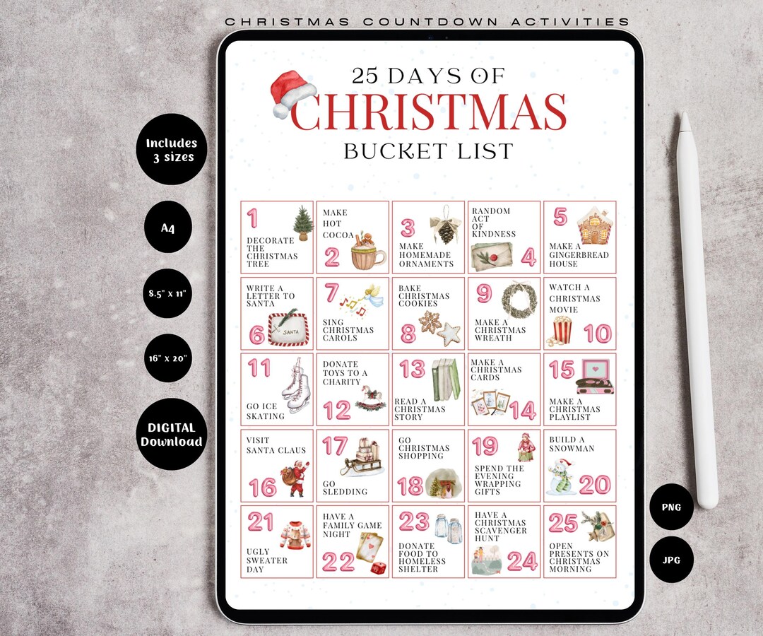 Christmas Bucket List Printable, Christmas Activity Checklist, Winter ...