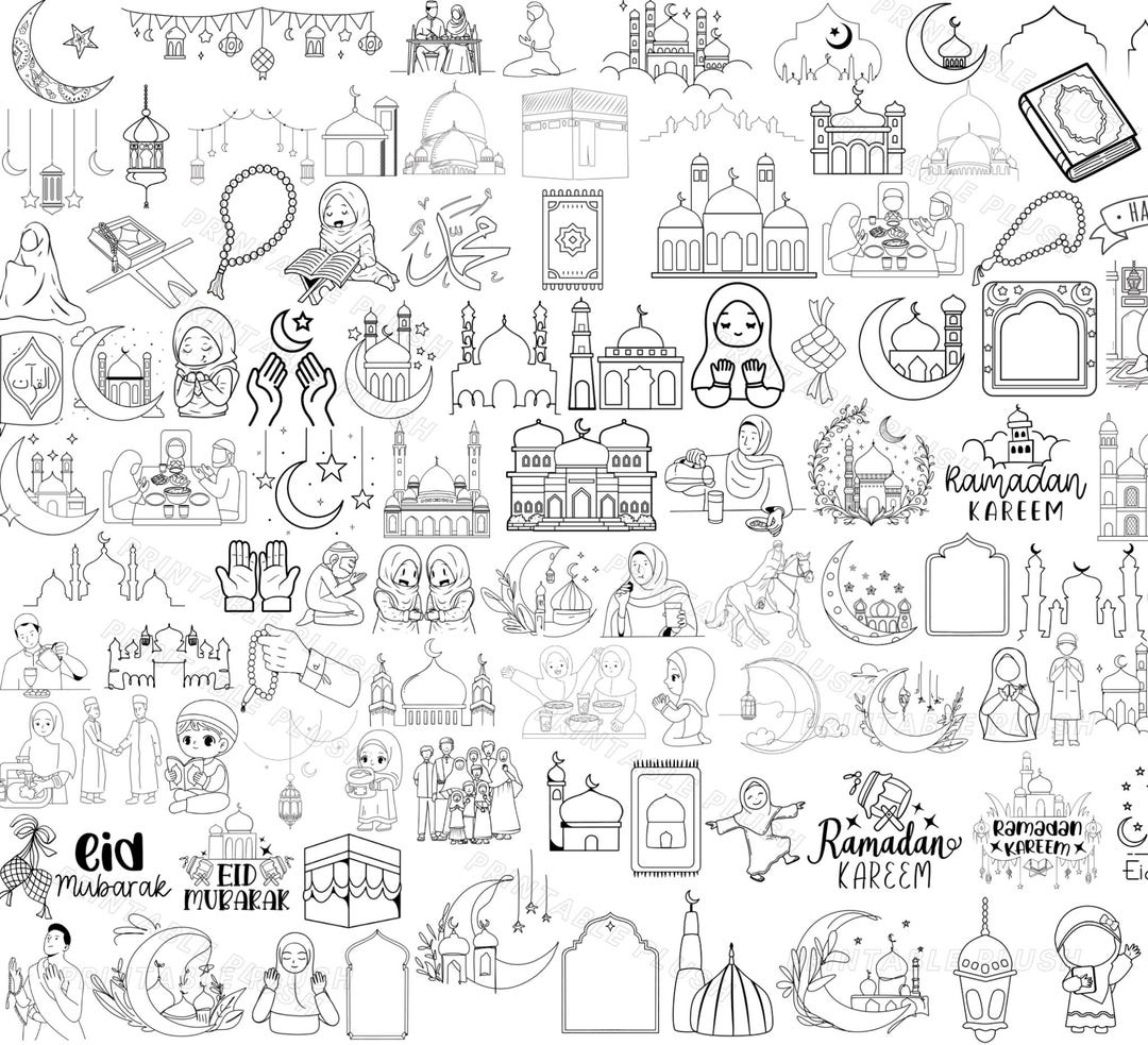 100 Pack Islamic SVG Bundle - Doodle Islamic Designs, SVG, Png & Pdf ...