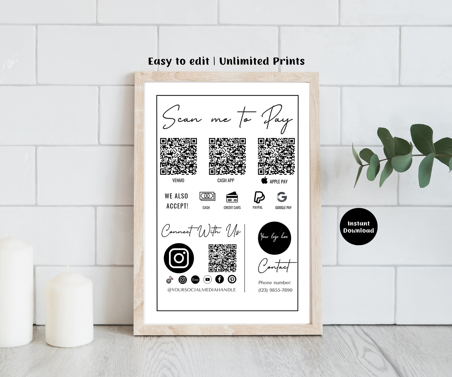 Editable QR Code Sign, Qr Code Sign for Small Business, Canva Template ...