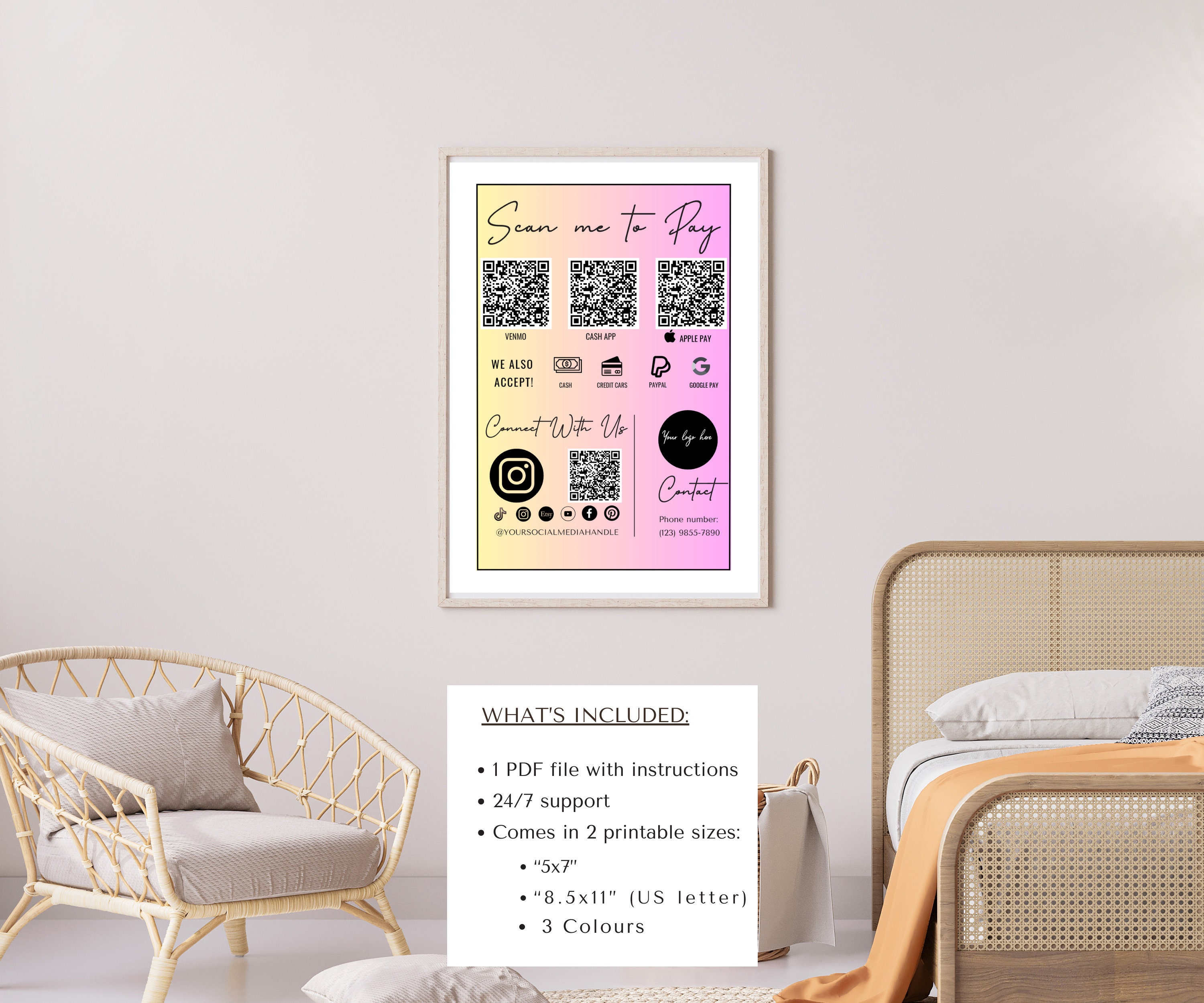 Editable QR Code Sign, Qr Code Sign for Small Business, Canva Template ...