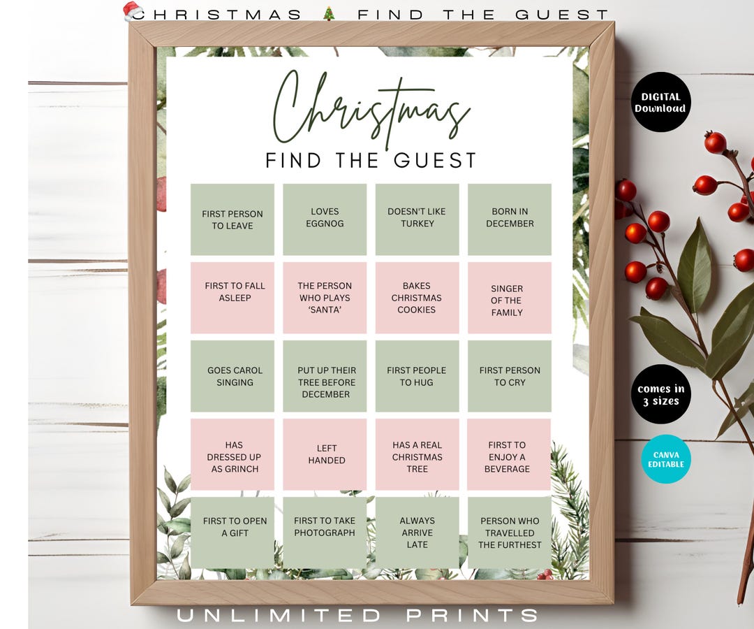 Christmas Find the Guest, Christmas Bingo Game, Find the Guest ...