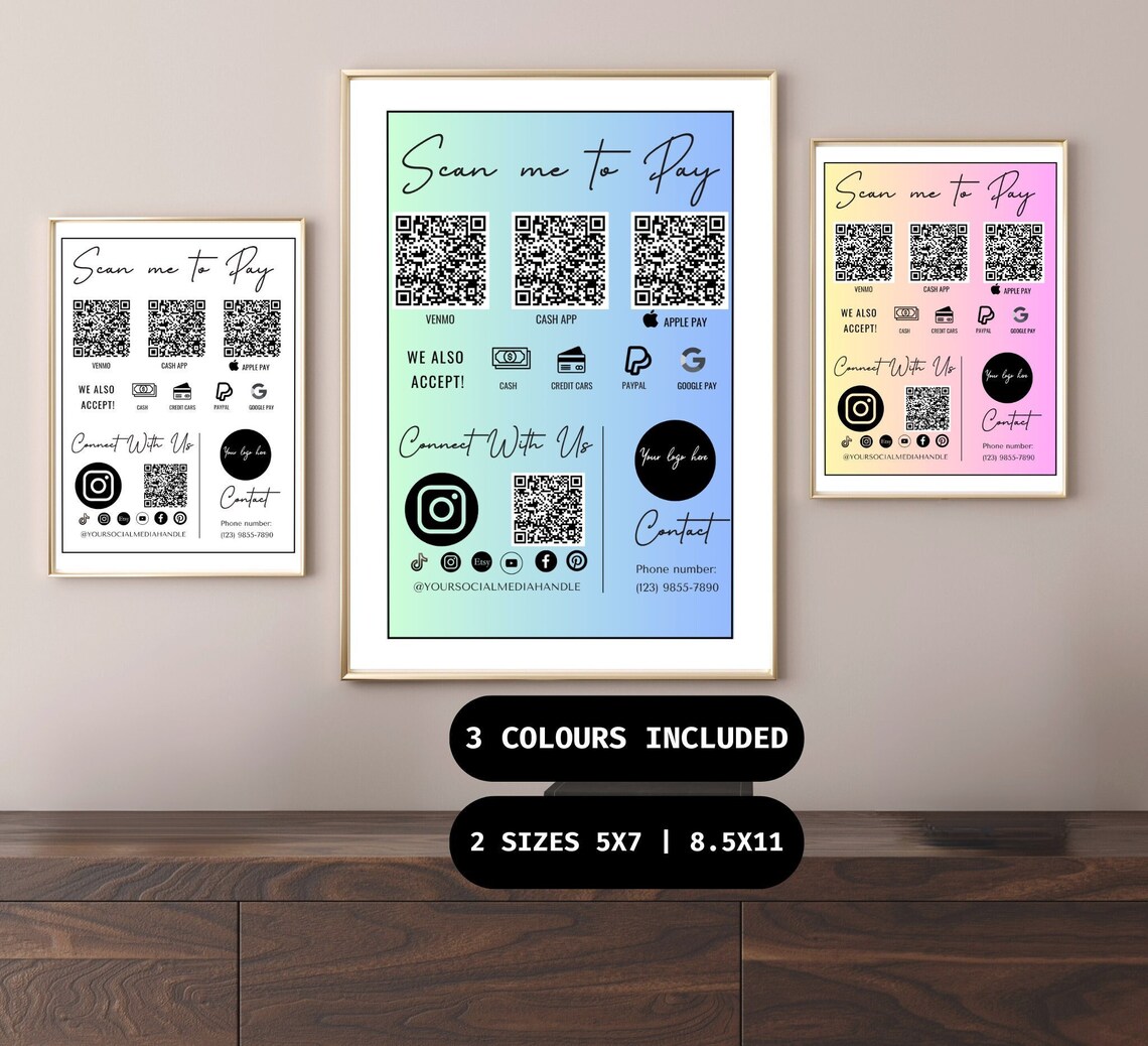 Editable QR Code Sign, Qr Code Sign for Small Business, Canva Template ...
