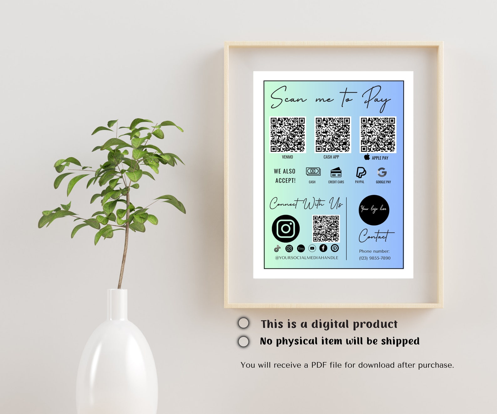 Editable QR Code Sign, Qr Code Sign for Small Business, Canva Template ...