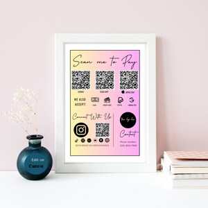 Editable QR Code Sign, Qr Code Sign for Small Business, Canva Template ...