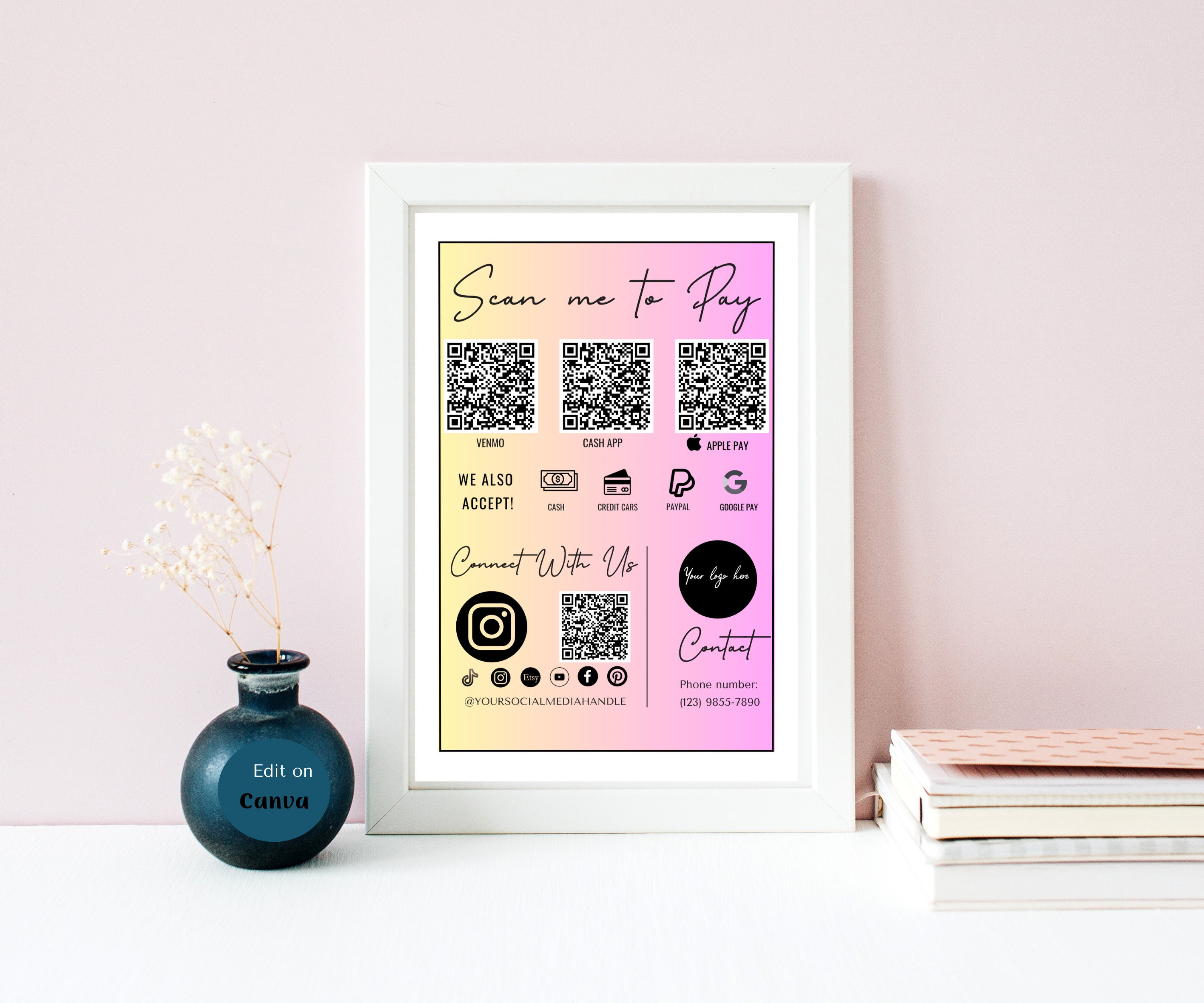 Editable QR Code Sign, Qr Code Sign for Small Business, Canva Template ...
