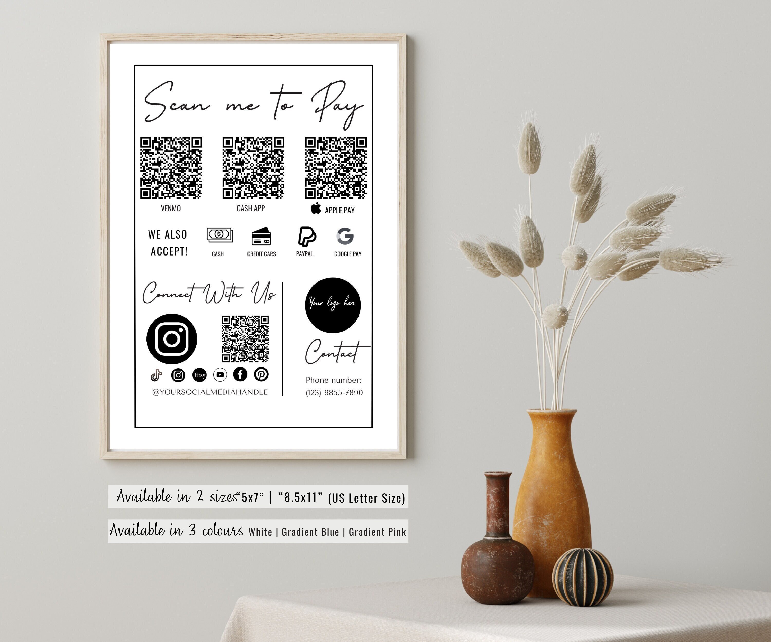 Editable QR Code Sign, Qr Code Sign for Small Business, Canva Template ...