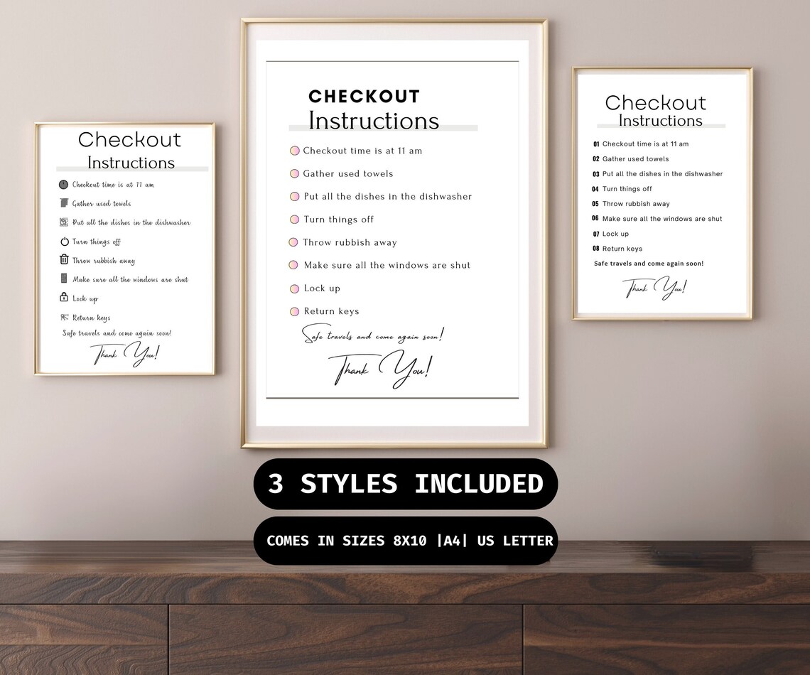 Checkout Signs, Checkout List,vacation Rental Sign,checkout Template ...