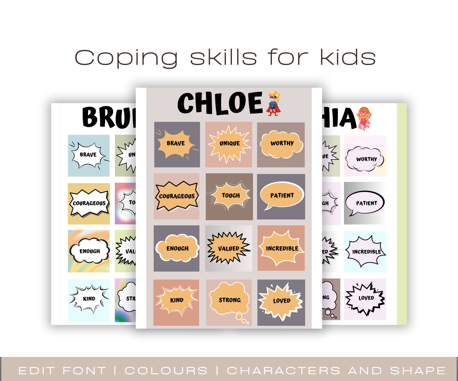 Coping Skills for Kids, Printable Positive Affirmation Template ...