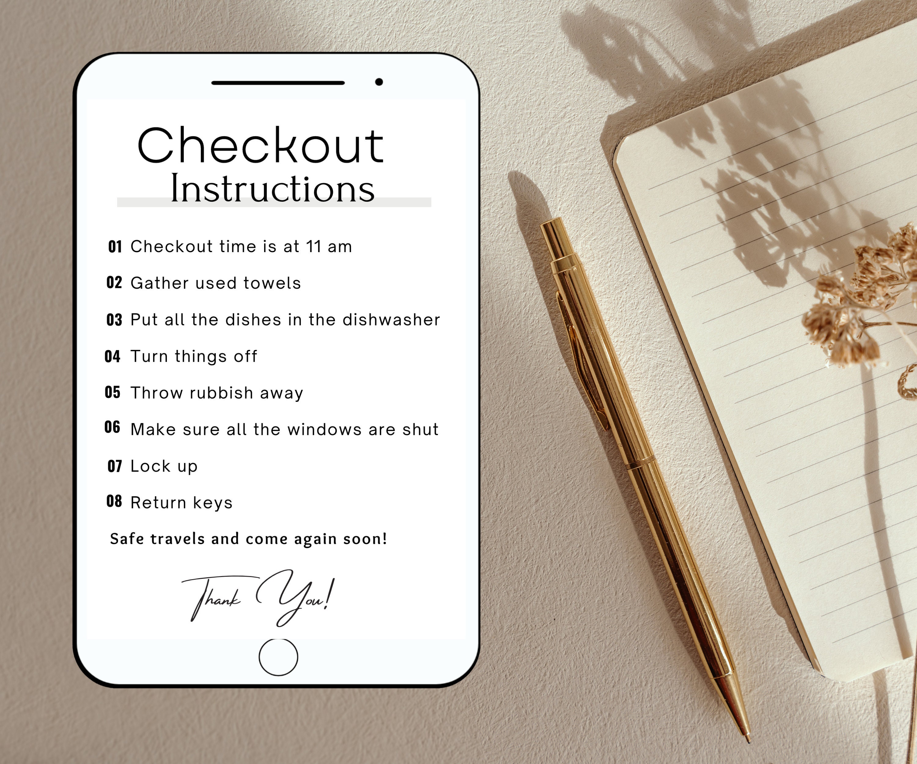 Checkout Signs, Checkout List,vacation Rental Sign,checkout Template ...