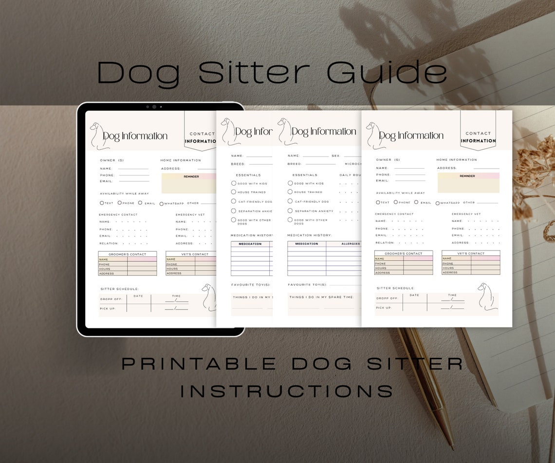 Dog Sitter Instructions | Dog Sitter Notes | Printable Pet Sitter ...