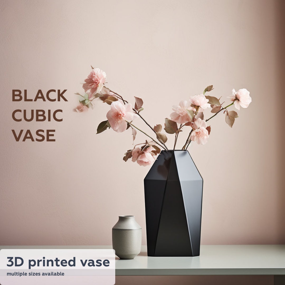 Black Cubic Vase 3D Printed PLA in Matte Black for Dry - Etsy