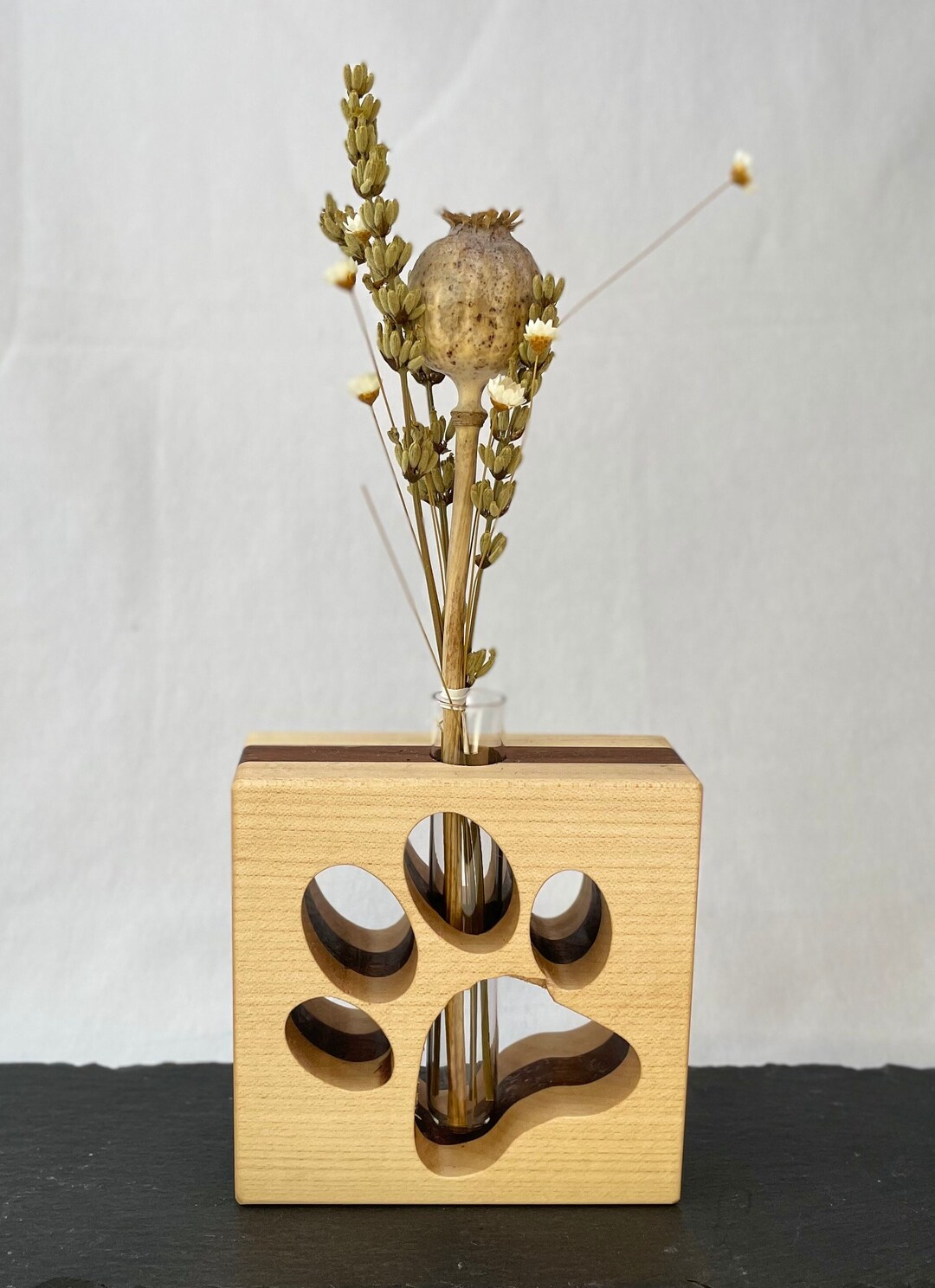 Square Wooden Vase With Test Tube and a Cut-out Paw in Maple and Walnut ...