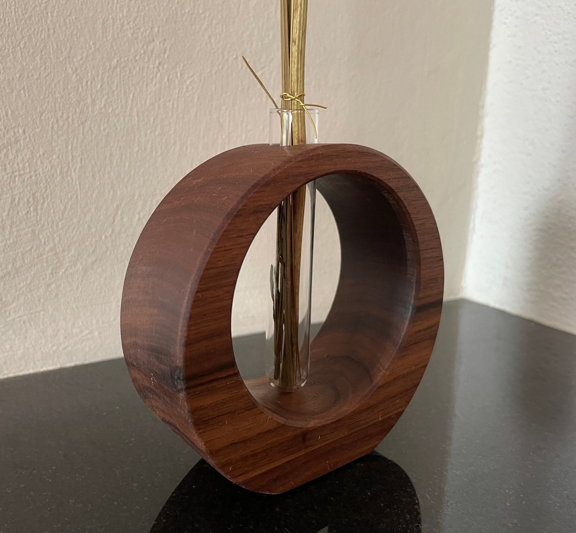 Wooden Vase Made of Walnut Wood, Circular With Hole Cutout and Test ...