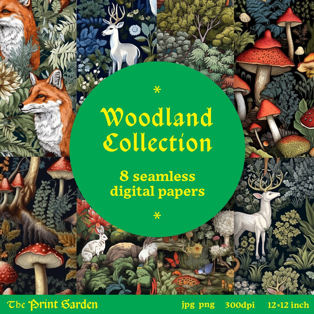 Woodland Digital Paper: 8 Seamless Forest Patterns (JPG & PNG) - Etsy