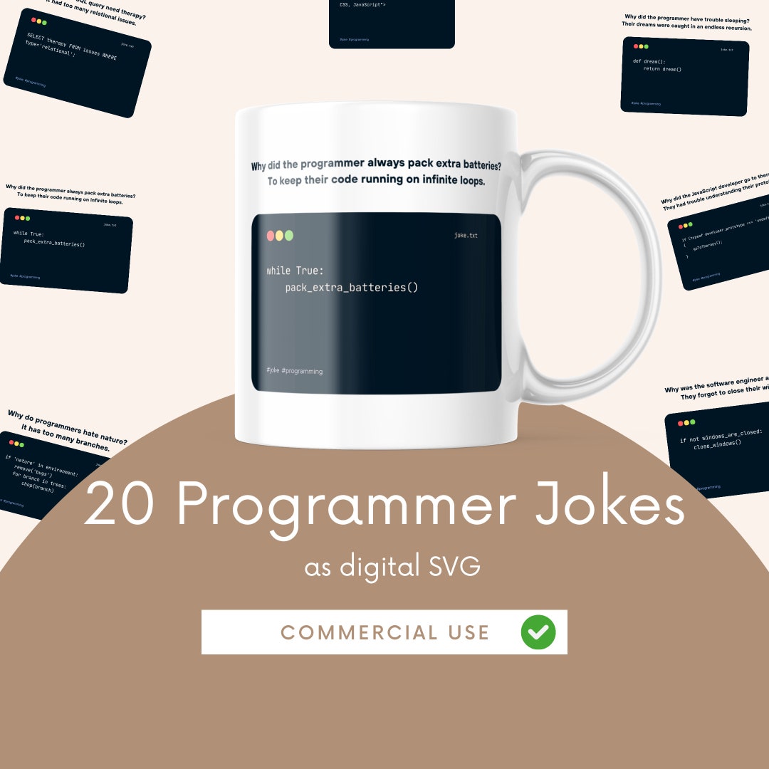 20 Coding Jokes for Programmers SVG Vector Files Funny Developer Humor for T-shirts, Mugs ...