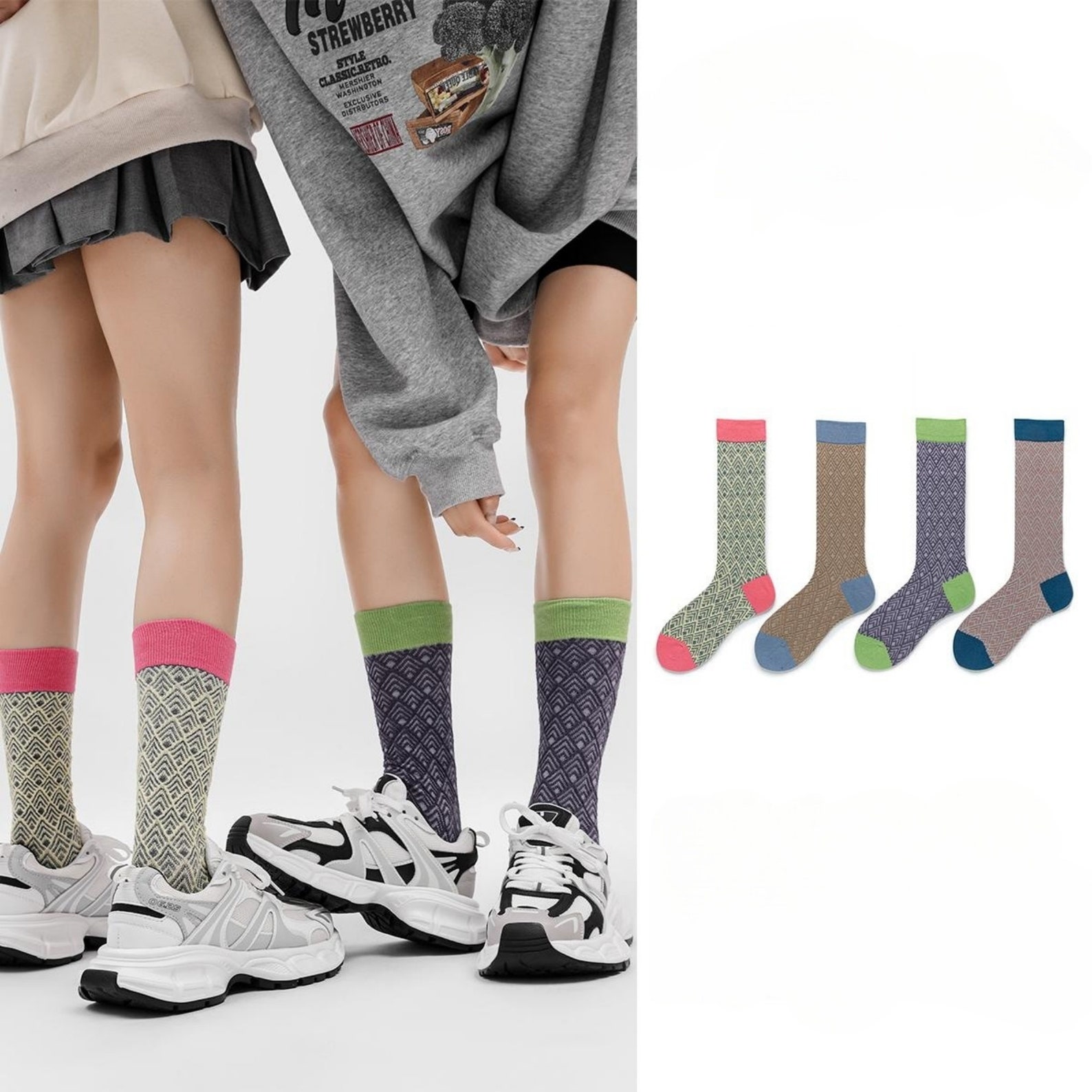 Women Embossed Stockings/ Knee High Socks | Soft | Cute | Gray | Blue ...