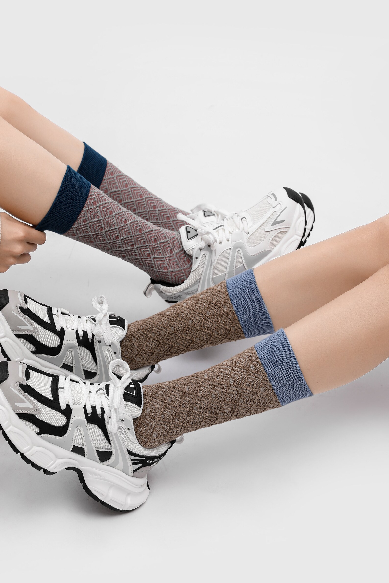 Women Embossed Stockings/ Knee High Socks | Soft | Cute | Gray | Blue ...
