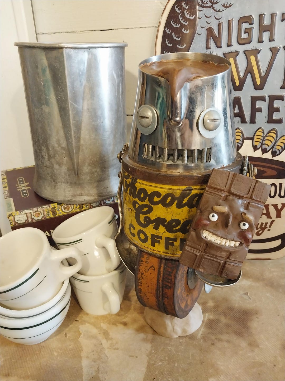 Choco-bot and Charlie • Found Object Robot Sculpture - Etsy